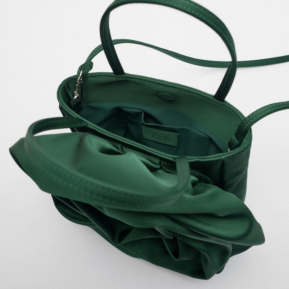 Zara | Bags | Satin Effect Flower Bag Green Zara | Poshmark